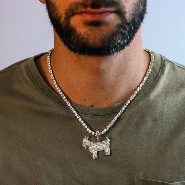 18K Iced Out Goat Pendant Necklace Set in Gold – Bling Label