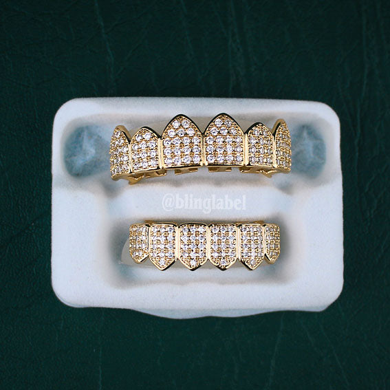 18K Gold Iced Out Diamond Grillz Set – Bling Label