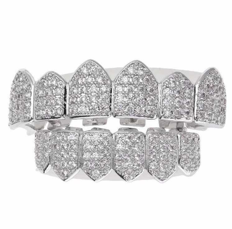 18K White Gold Iced Out Diamond Grillz Set – Bling Label